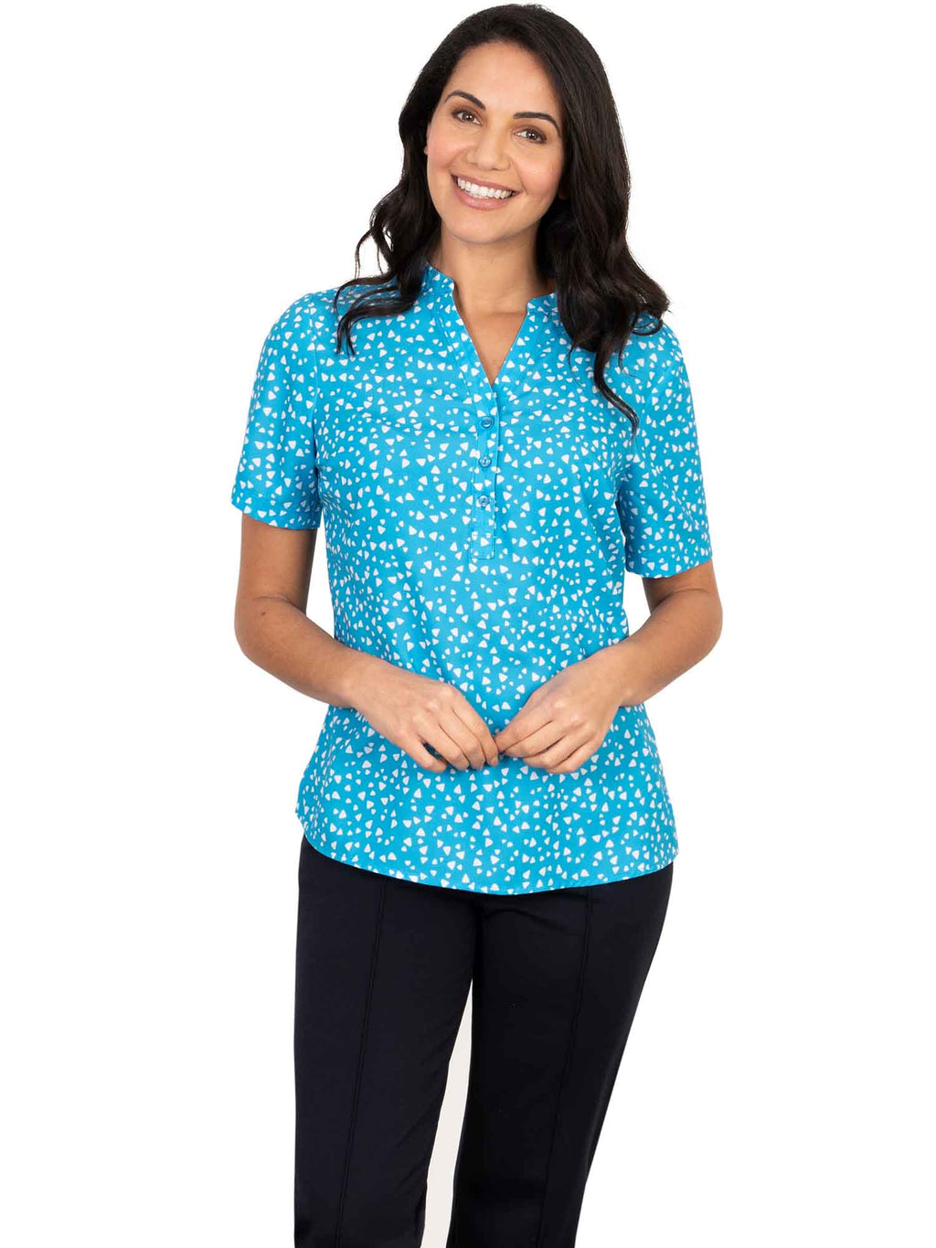 Bella printed top with 3 buttons |Blue| Ladies Uniform| Vortex Designs ...