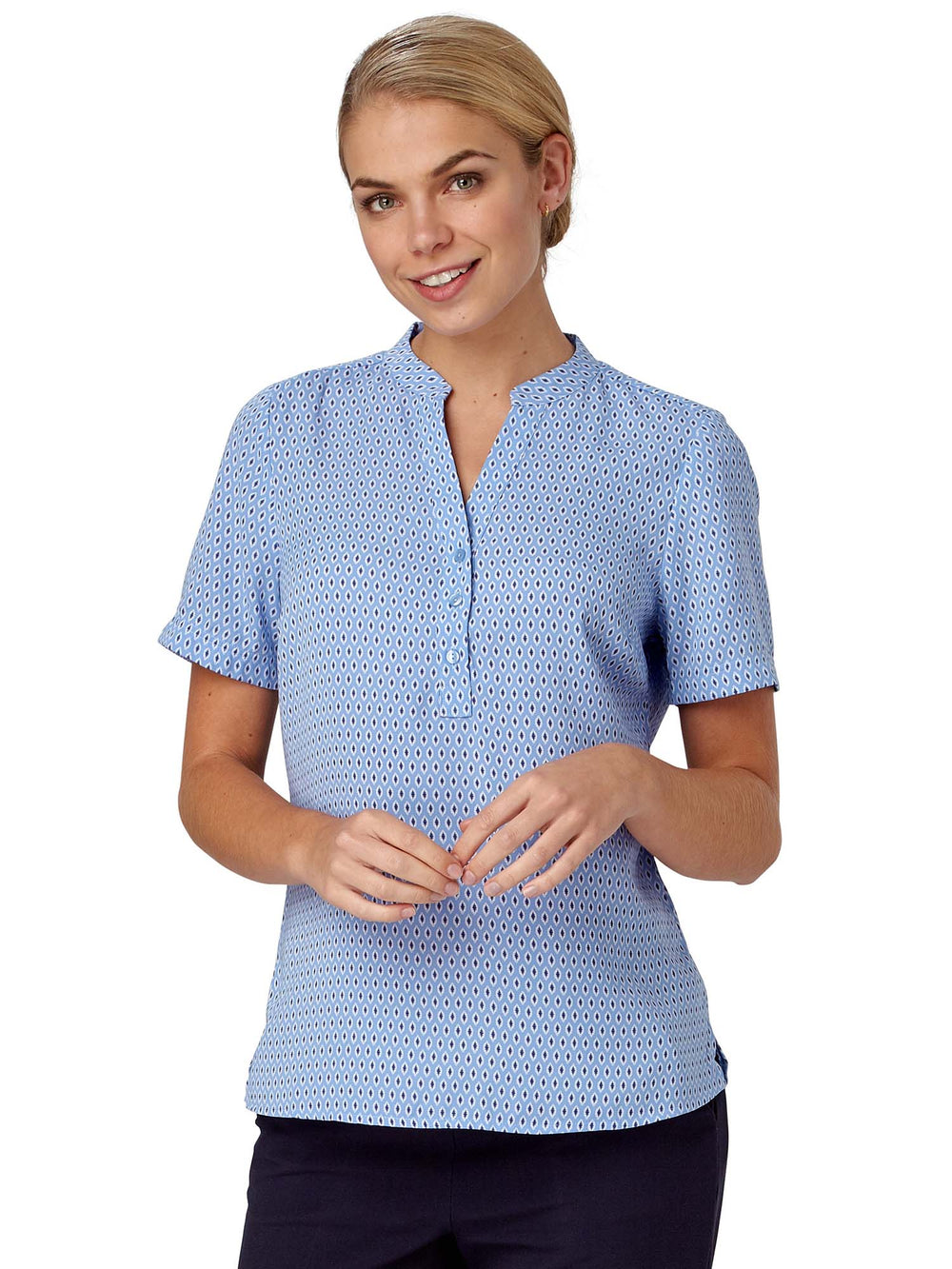 Beth print soft touch crepe top with 3 buttons | Sky blue | Ladies ...