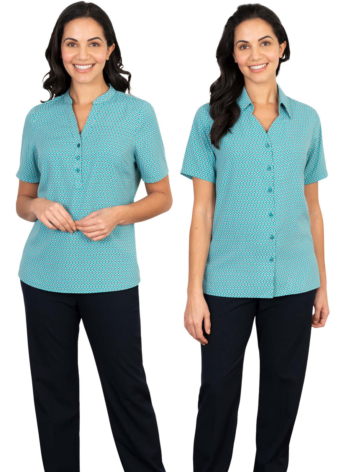 Beth print soft touch crepe top with buttons | Jade Green | Ladies ...