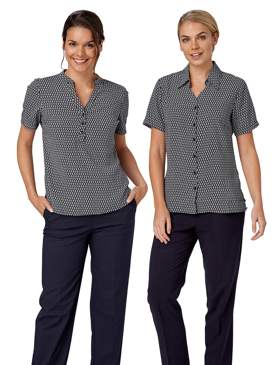 Emma short sleeve blouse with open collar | Navy Blue | Ladies Uniform ...