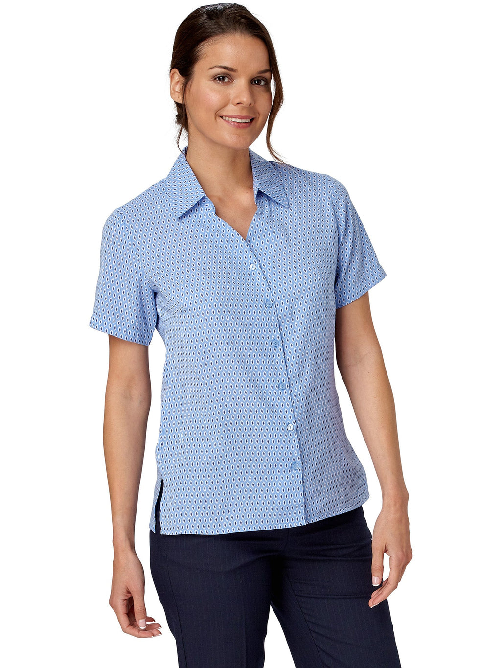Emmahort sleeve blouse with open collar | Sky Blue | Ladies Uniform ...