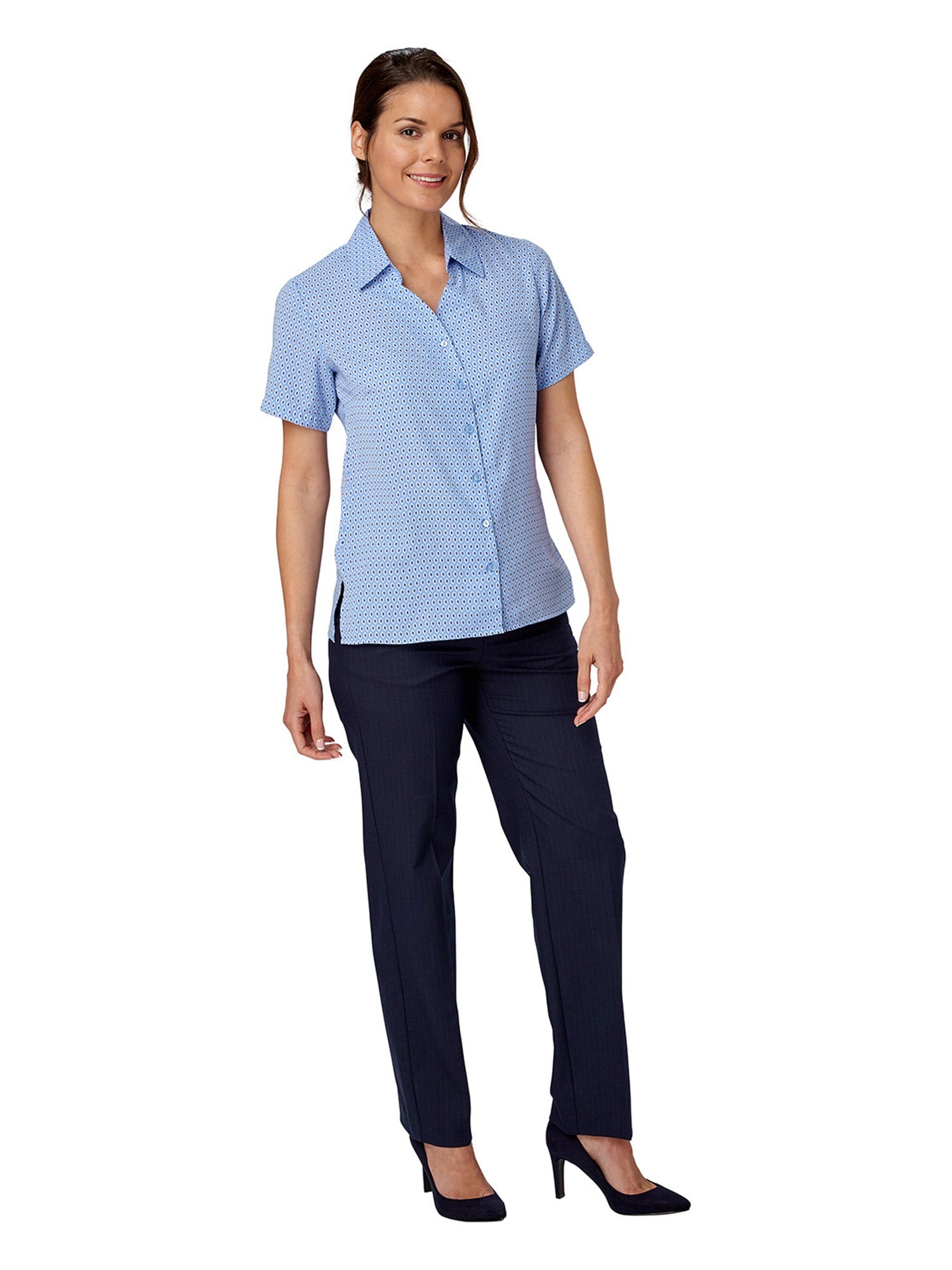 Emmahort sleeve blouse with open collar | Sky Blue | Ladies Uniform ...