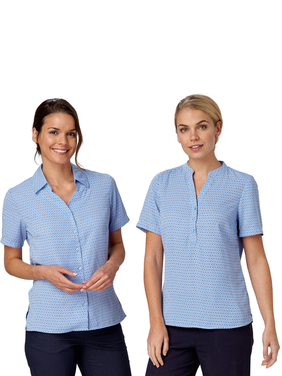Emmahort sleeve blouse with open collar | Sky Blue | Ladies Uniform ...