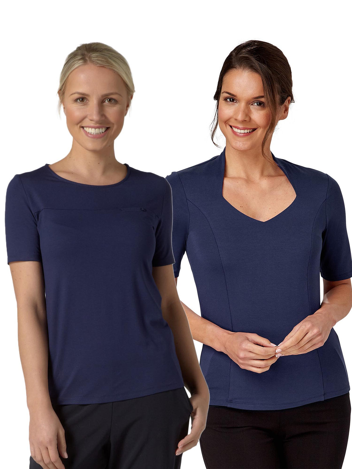 Marie Navy Blue stretch sweetheart neck top | Ladies Uniform | Vortex ...