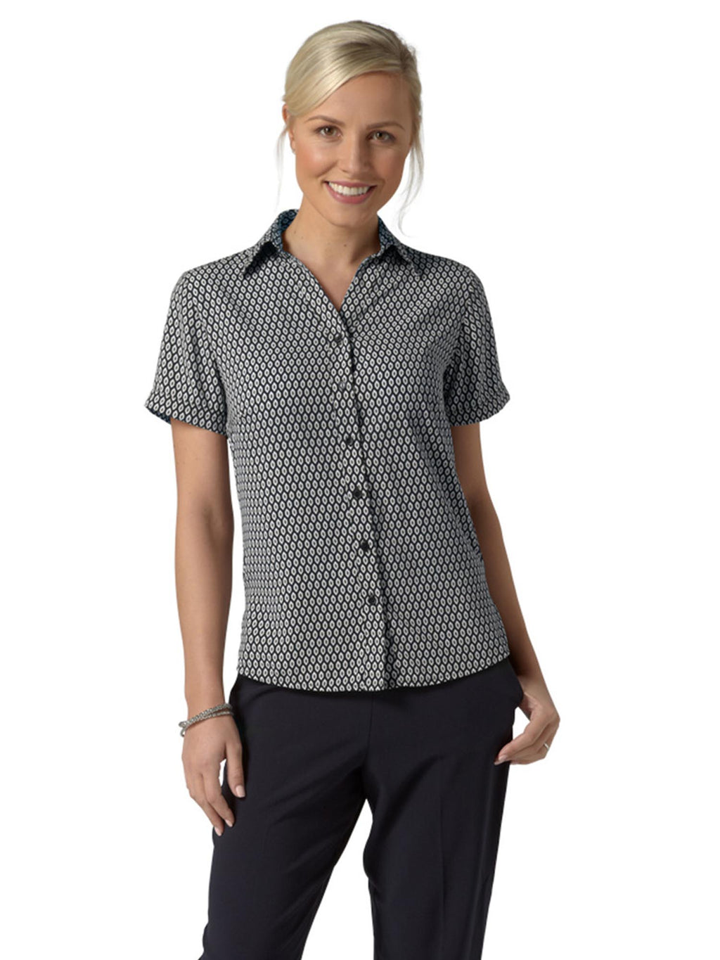 Emma short sleeve blouse with open collar | Navy Blue | Ladies Uniform ...