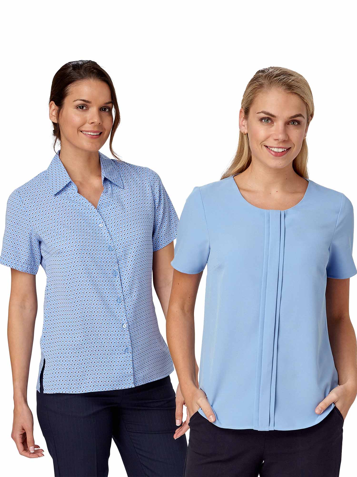Emmahort sleeve blouse with open collar | Sky Blue | Ladies Uniform ...