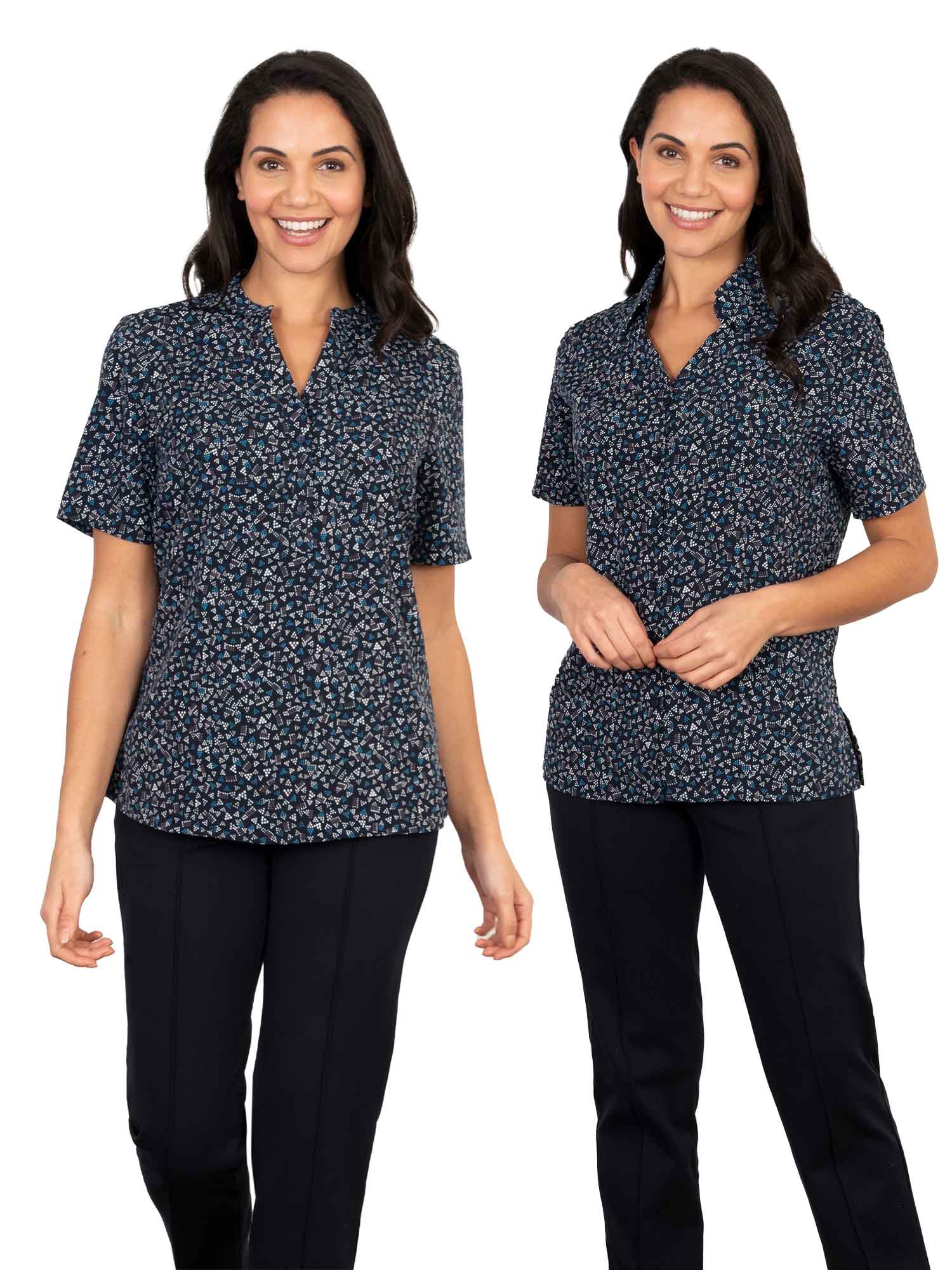 Jenni Short Sleeve Navy/Jade Blouse | Ladies Uniform Tops | Vortex ...