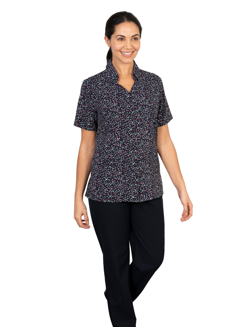 Jenni Short Sleeve Navy/Red Blouse | Ladies Uniform Tops | Vortex ...