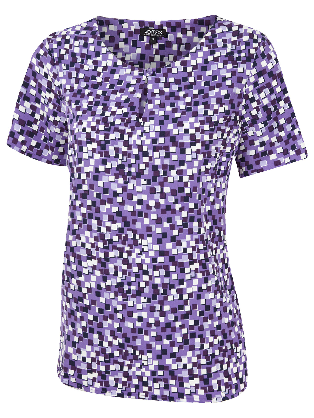 Kelly Squares purple print button-neck shell top | Ladies Uniform ...