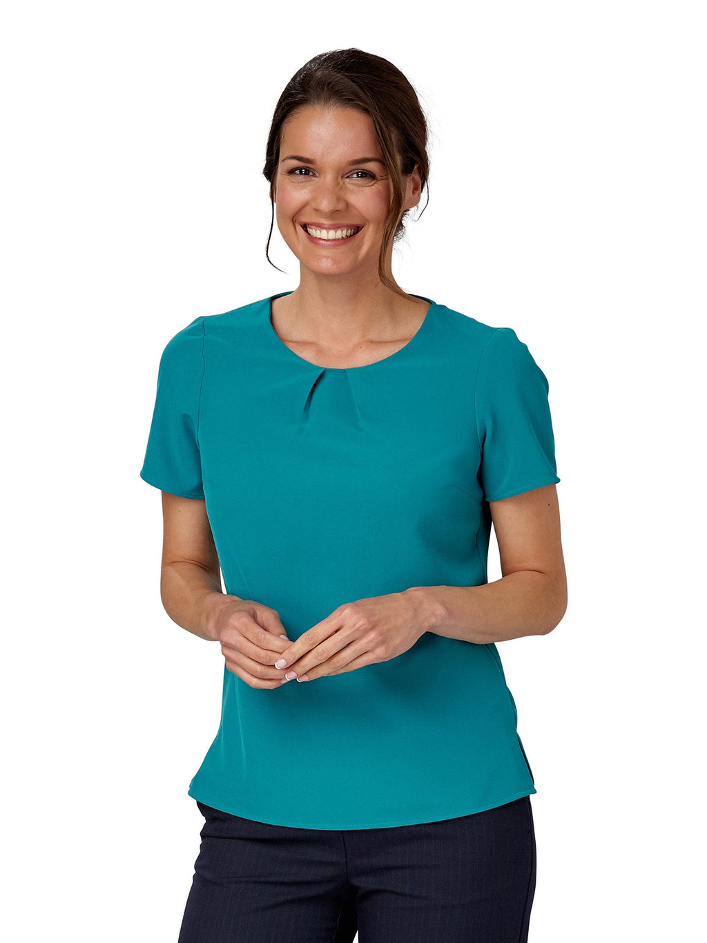 Short Sleeve Libby Jade green top with neck tuck detail | Ladies ...