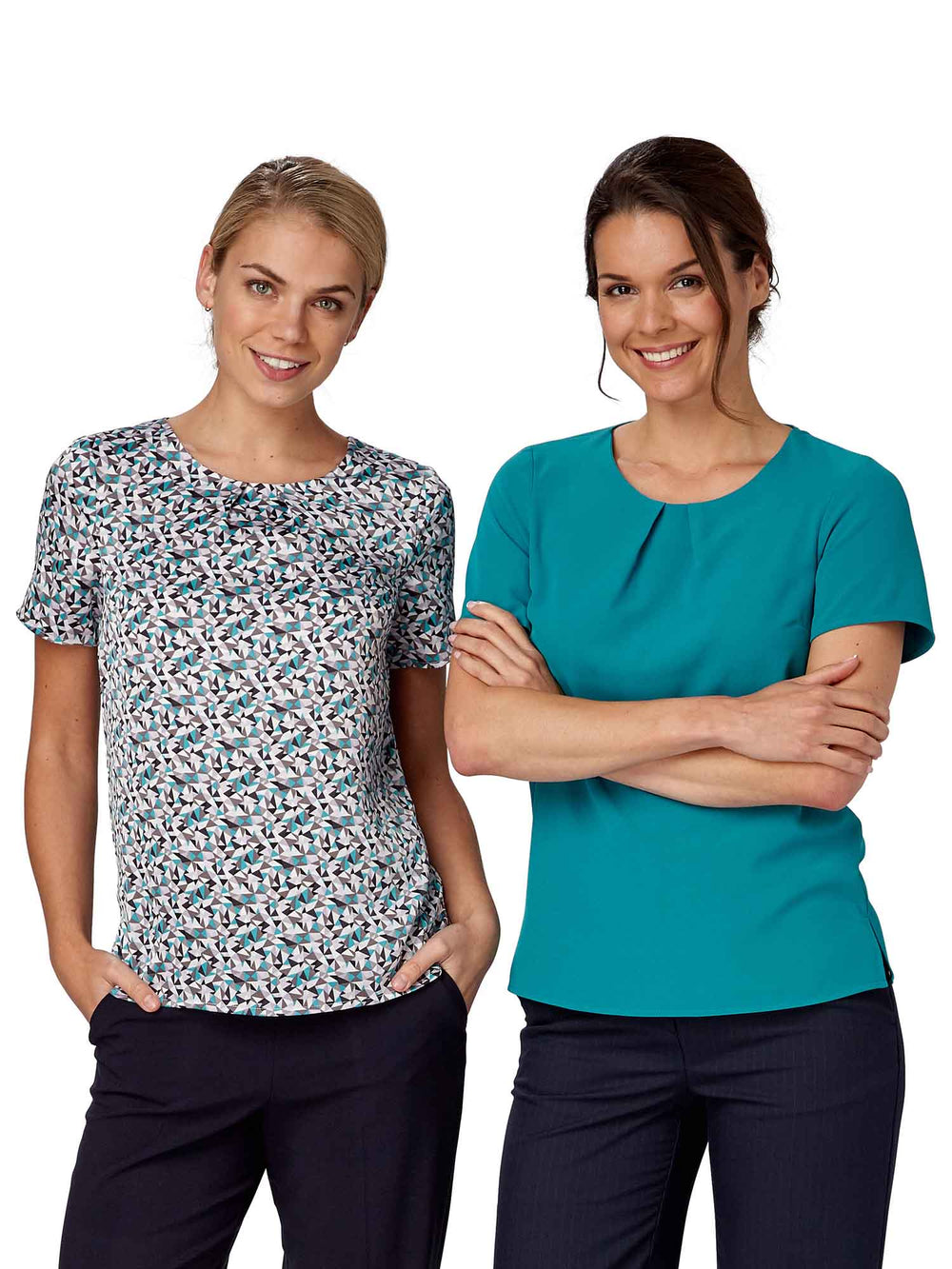 Short Sleeve Libby Jade green top with neck tuck detail | Ladies ...