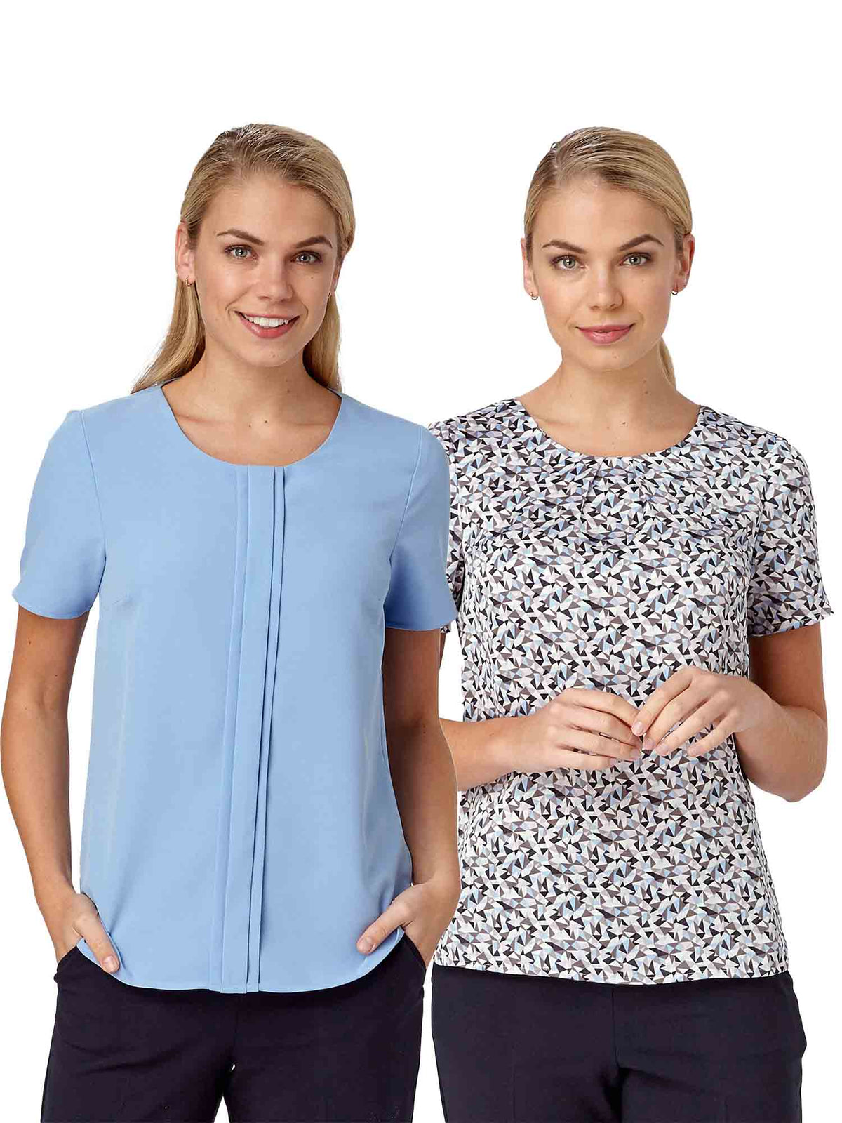 Poppy Sky Blue blouse with pleated panel | Ladies Uniform Tops | Vortex ...