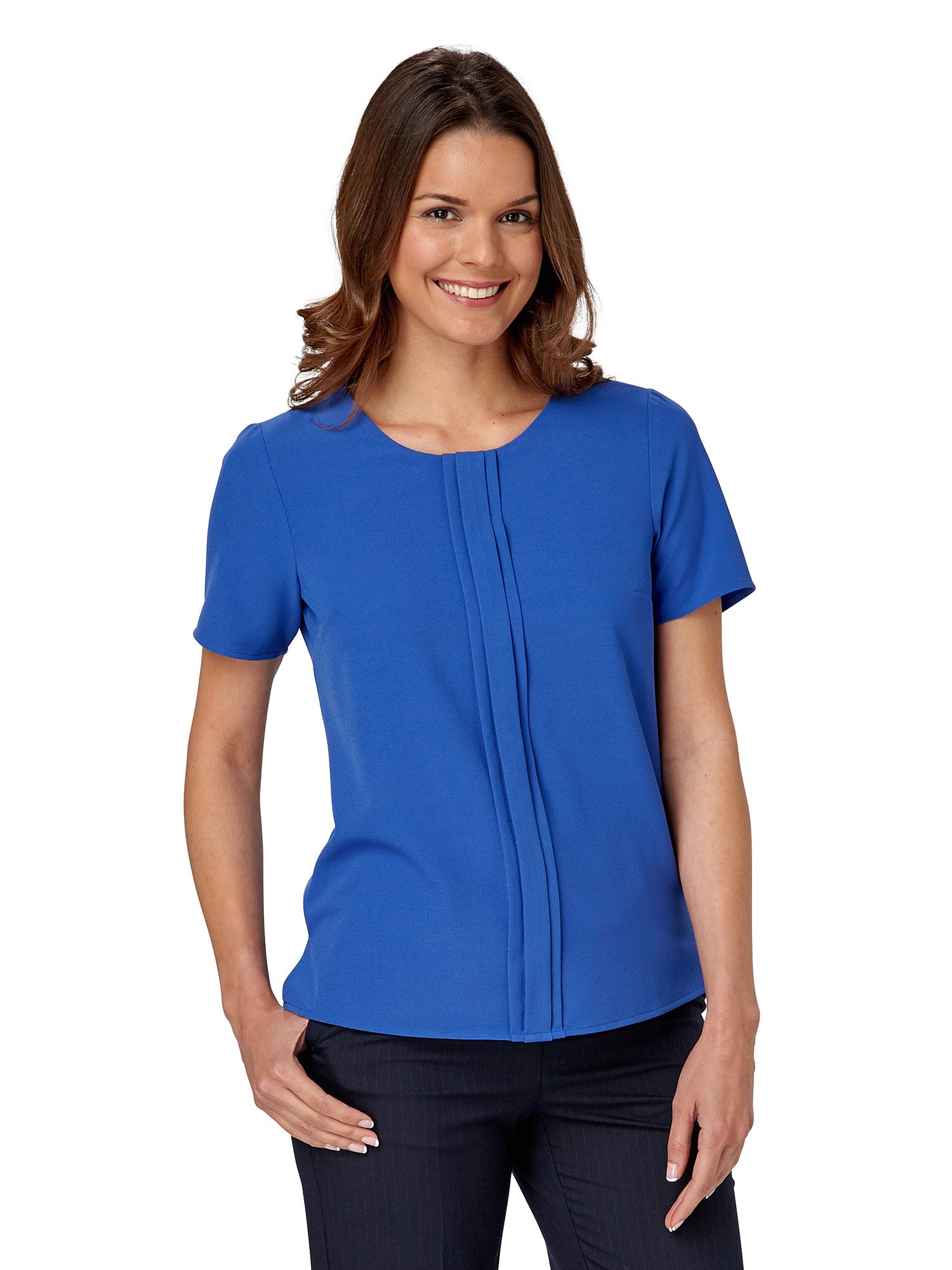 Poppy Colbalt Blue blouse with pleated panel | Ladies Uniform Top ...