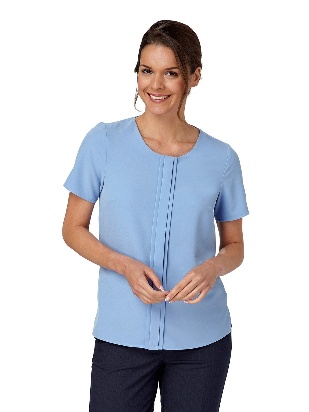 Poppy Sky Blue blouse with pleated panel | Ladies Uniform Tops | Vortex ...