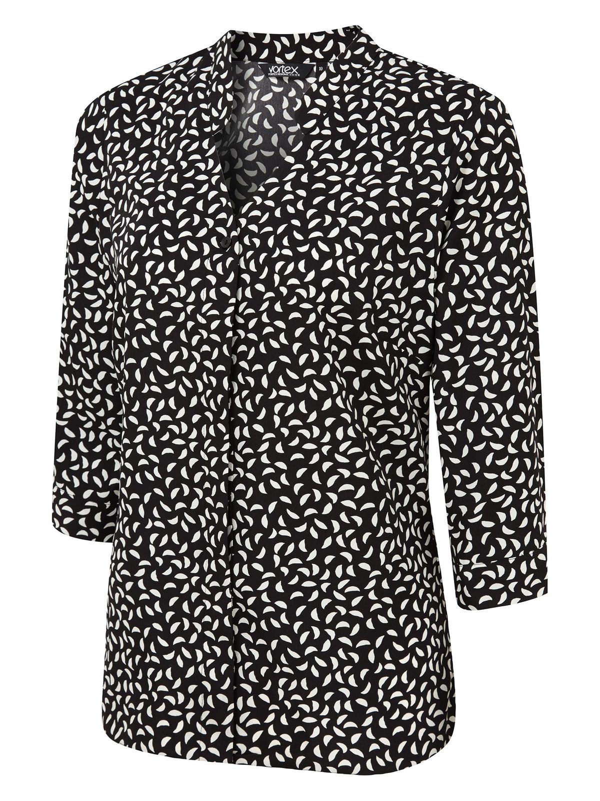 Sadie black & white leaf print blouse with 3/4 sleeves | Ladies Uniform ...