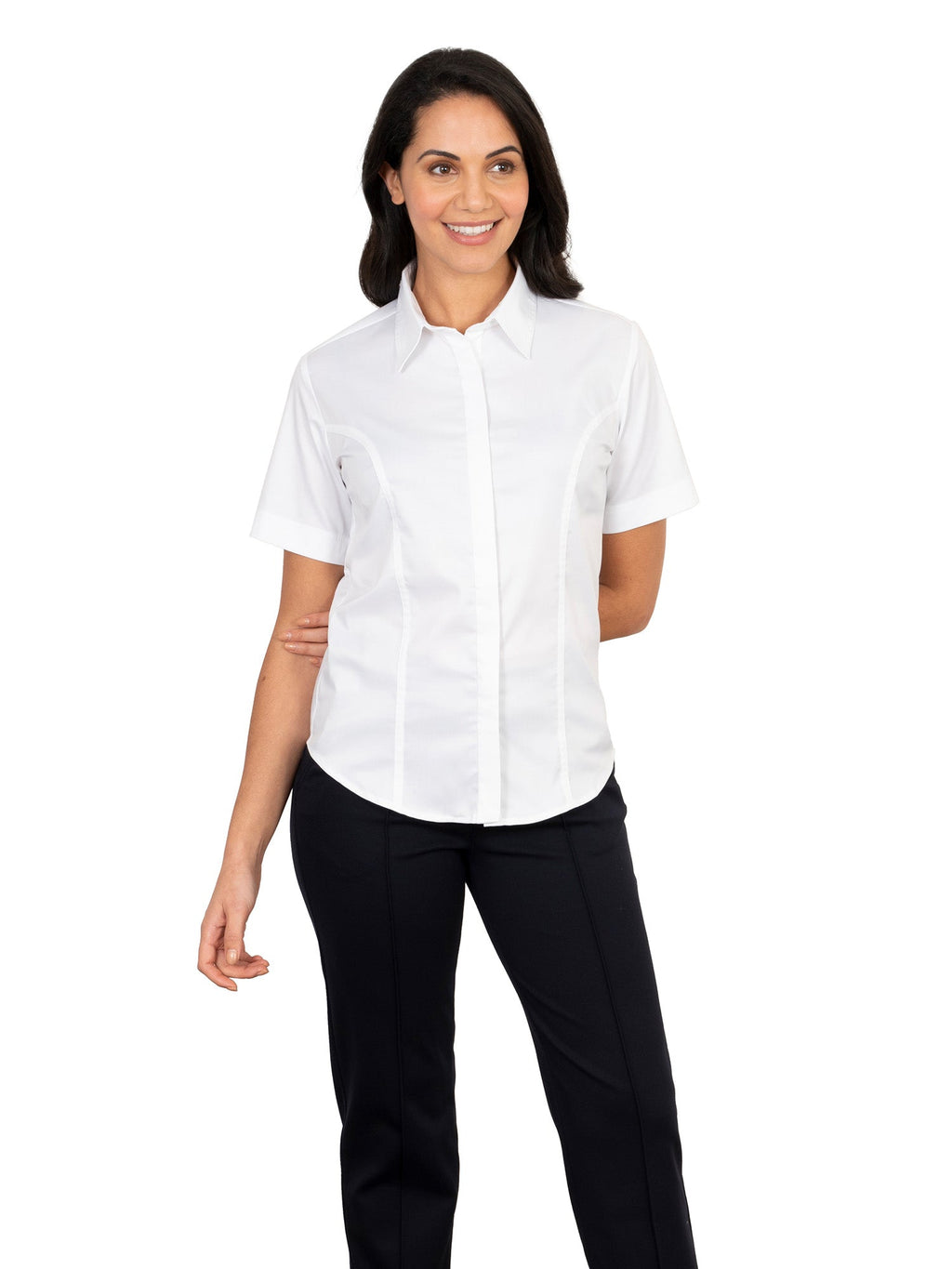 Zoe White short sleeve shirt | Ladies Uniform Tops | Vortex Designs ...